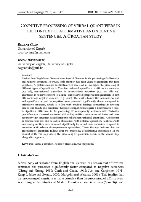 (PDF) Cognitive Processing of Verbal Quantifiers in the Context of Affirmative and Negative ...
