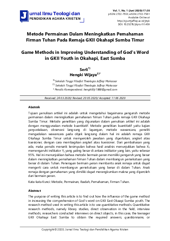 (PDF) Metode Permainan Dalam Meningkatkan Pemahaman Firman Tuhan Pada ...