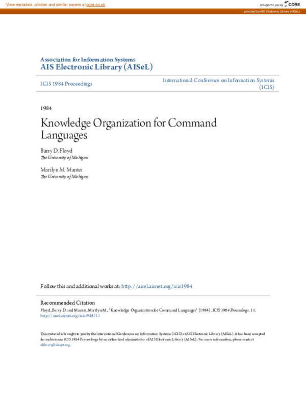 (PDF) Knowledge organization for command languages | Marilyn Tremaine ...