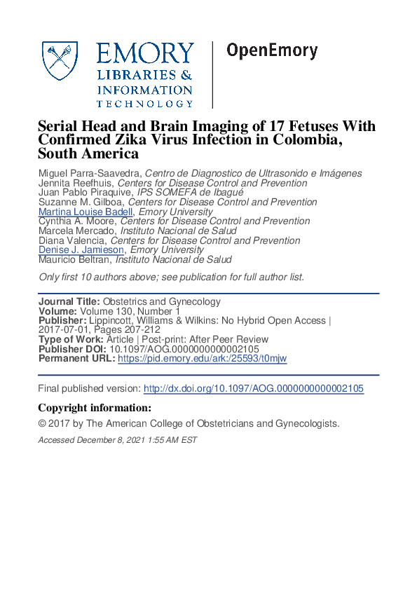 (PDF) Serial Head and Brain Imaging of 17 Fetuses With Confirmed Zika ...
