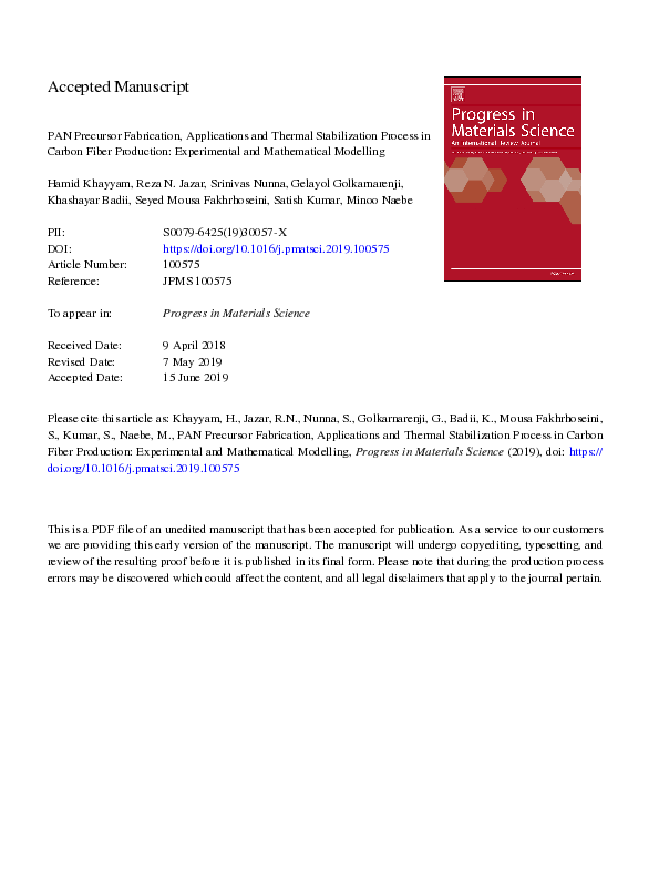 (PDF) PAN precursor fabrication, applications and thermal stabilization ...