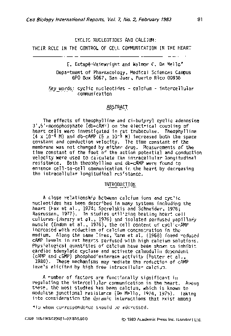(PDF) Cyclic nucleotides and calcium: Their role in the control of cell ...
