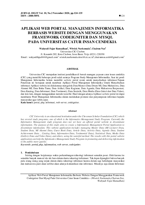 (PDF) Aplikasi Web Portal Manajemen Informatika Berbasis Website Dengan Menggunakan Framework ...
