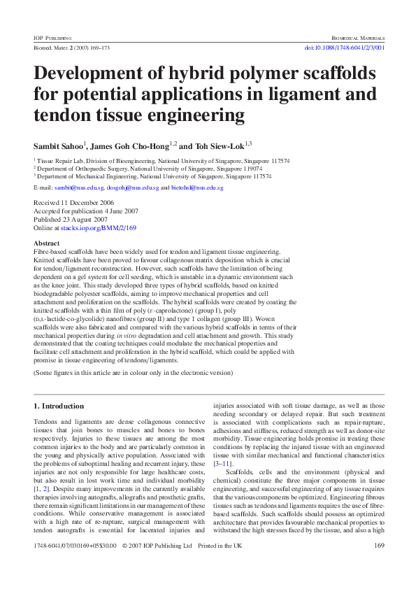 (PDF) Development of hybrid polymer scaffolds for potential ...