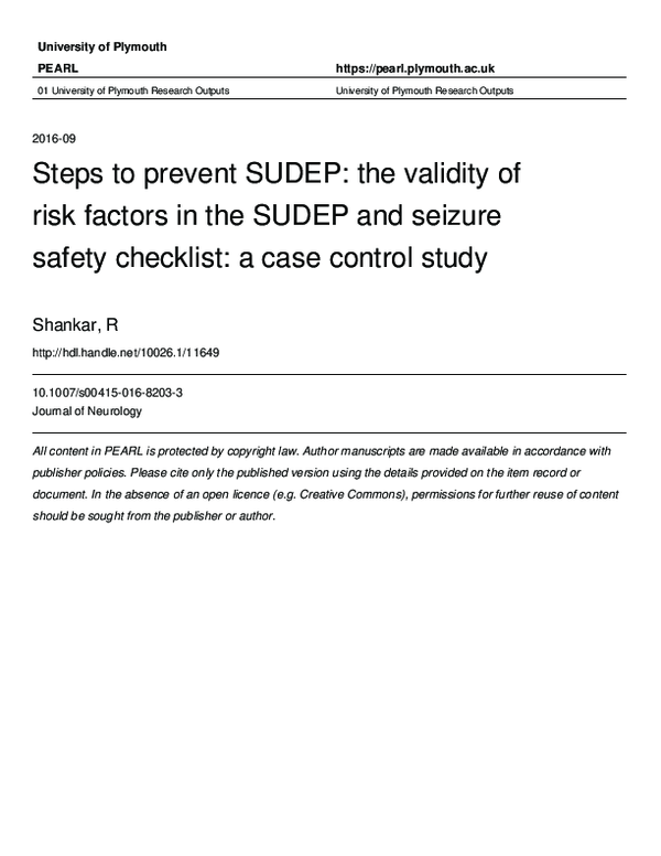 (PDF) Steps to prevent SUDEP: the validity of risk factors in the SUDEP ...