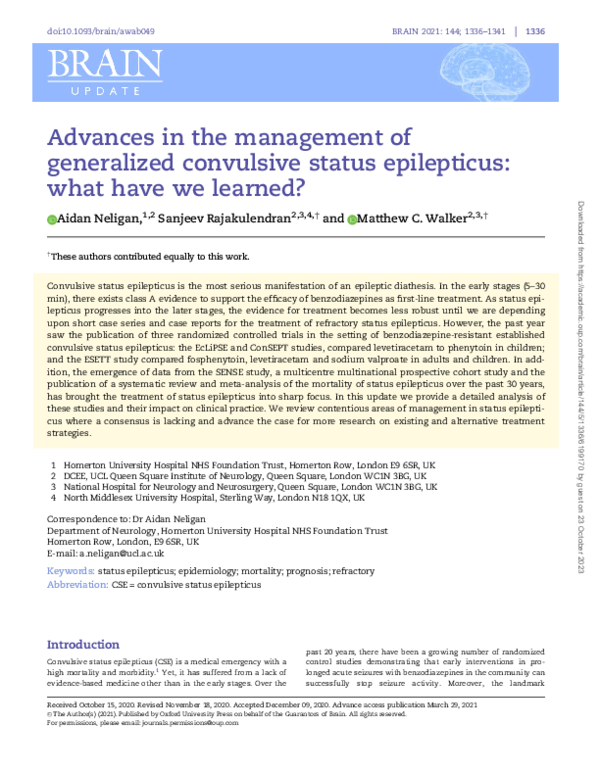 (PDF) Advances in the management of generalized convulsive status ...