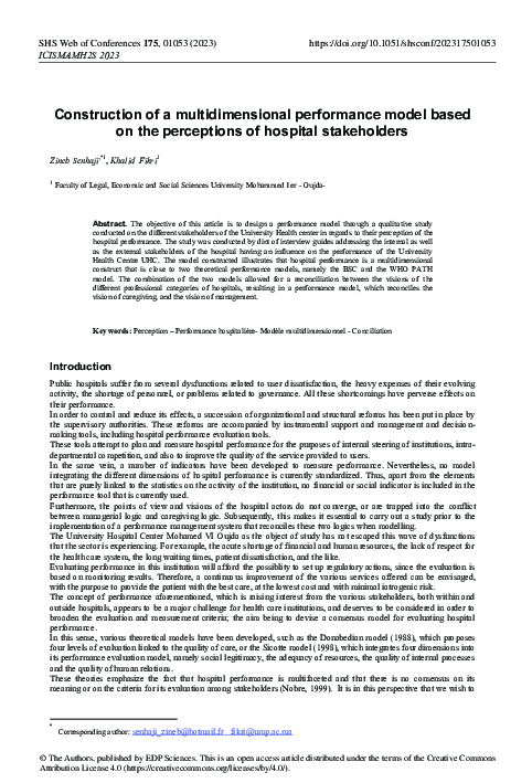 (PDF) Construction of a multidimensional performance model based on the perceptions of hospital ...