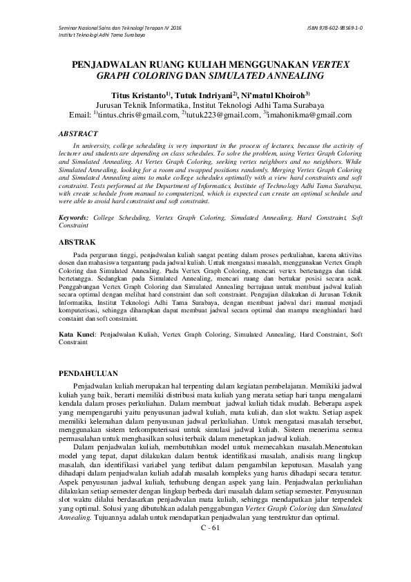 (PDF) Kuliah Menggunakan Vertex Graph Coloring Dan Simulated Annealing (PDF) Kuliah Menggunakan Vertex Graph Coloring Dan Simulated Annealing