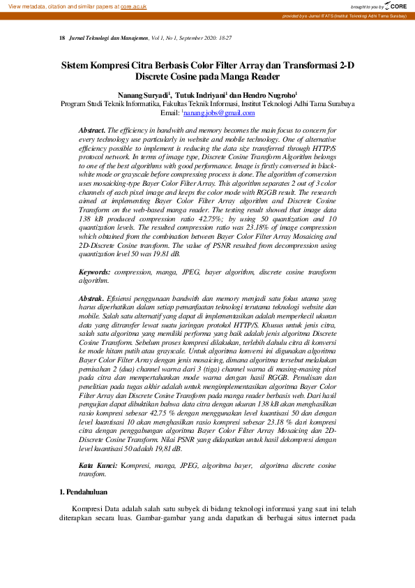 (PDF) Sistem Kompresi Citra Berbasis Color Filter Array dan Transformasi 2-D Discrete Cosine ...