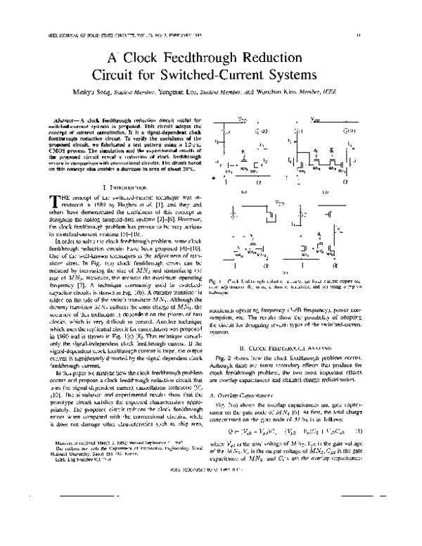 Pdf A Clock Feedthrough Reduction Circuit For Switched Current Systems Yongman Lee