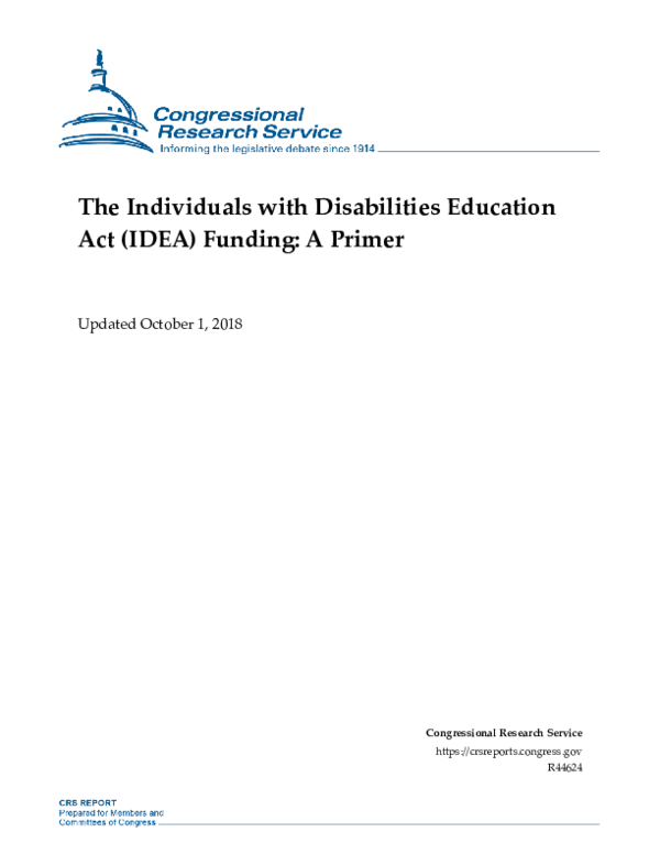 (PDF) The Individuals with Disabilities Education Act (IDEA) Funding: A ...