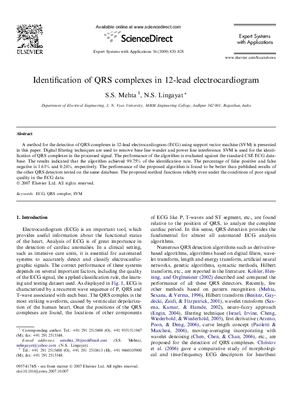 (PDF) Identification of QRS complexes in 12-lead electrocardiogram