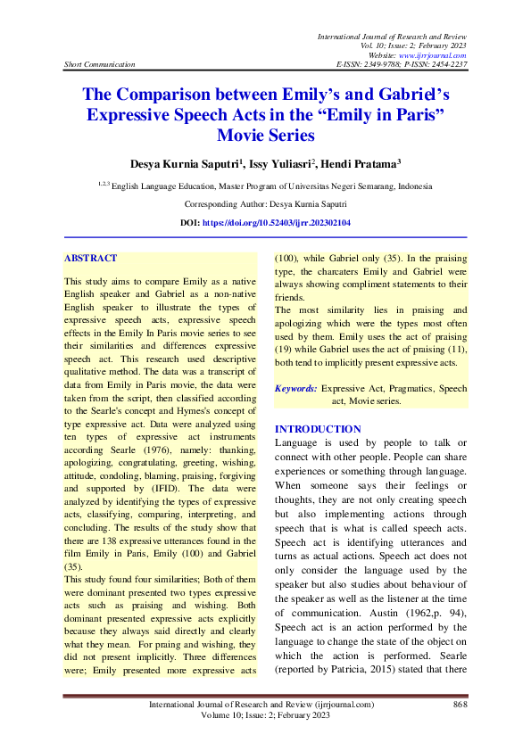 (PDF) The Comparison between Emily’s and Gabriel’s Expressive Speech ...