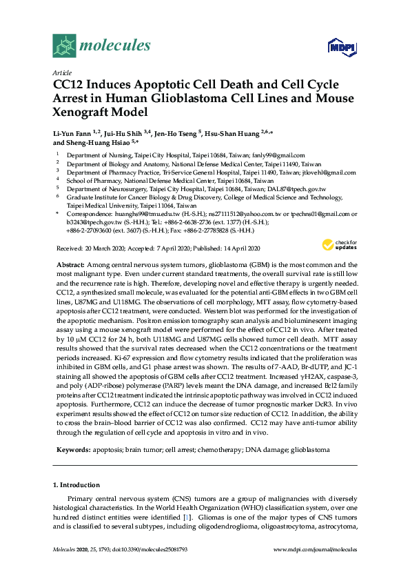 (PDF) CC12 Induces Apoptotic Cell Death and Cell Cycle Arrest in Human ...