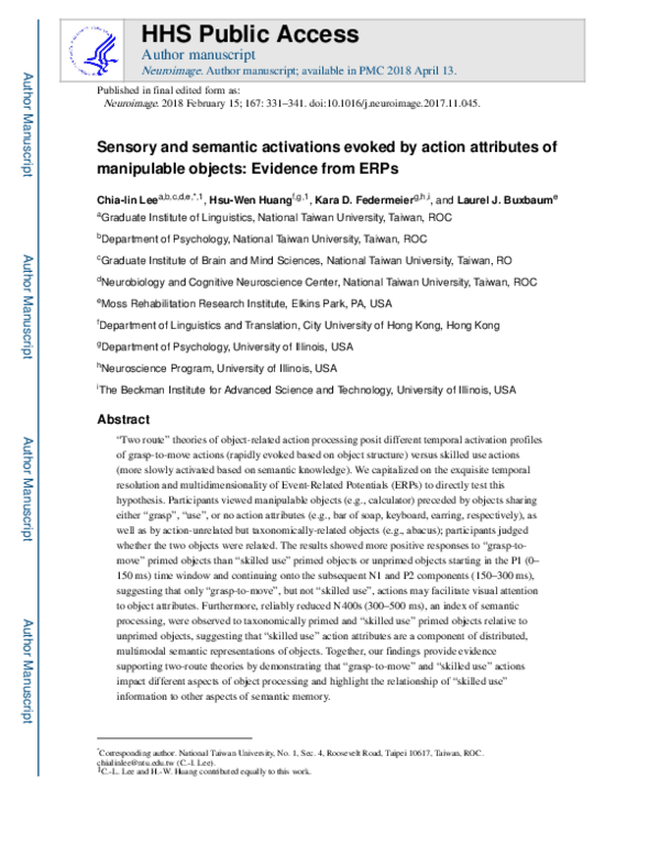 (PDF) Sensory and semantic activations evoked by action attributes of ...
