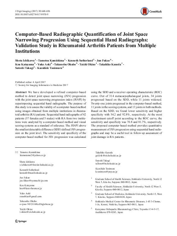 (PDF) Computer-Based Radiographic Quantification of Joint Space Narrowing Progression Using ...