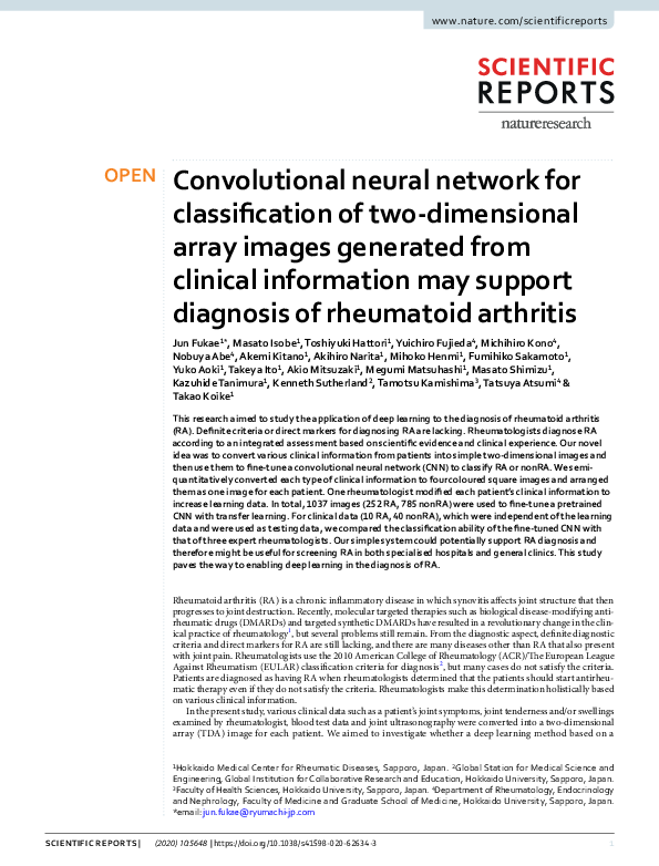 (PDF) Convolutional neural network for classification of two-dimensional array images generated ...