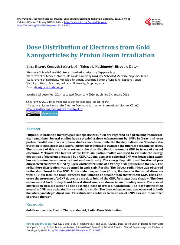 (PDF) Dose Distribution of Electrons from Gold Nanoparticles by Proton ...