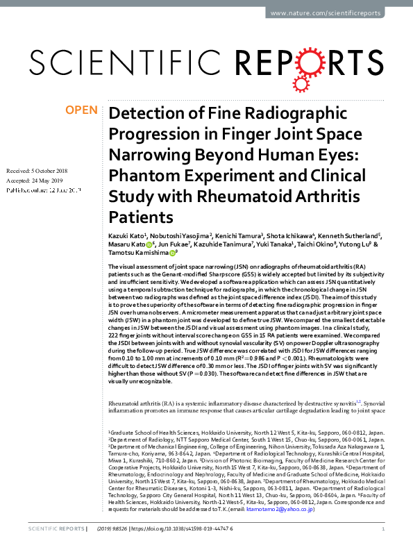 (PDF) Detection of Fine Radiographic Progression in Finger Joint Space ...