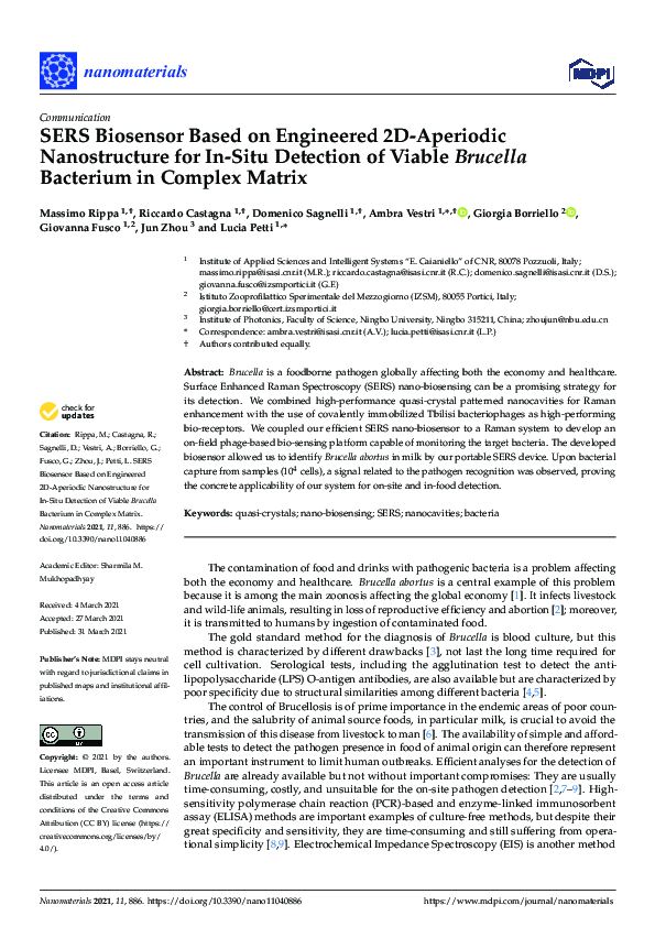 (PDF) SERS Biosensor Based on Engineered 2D-Aperiodic Nanostructure for In-Situ Detection of ...