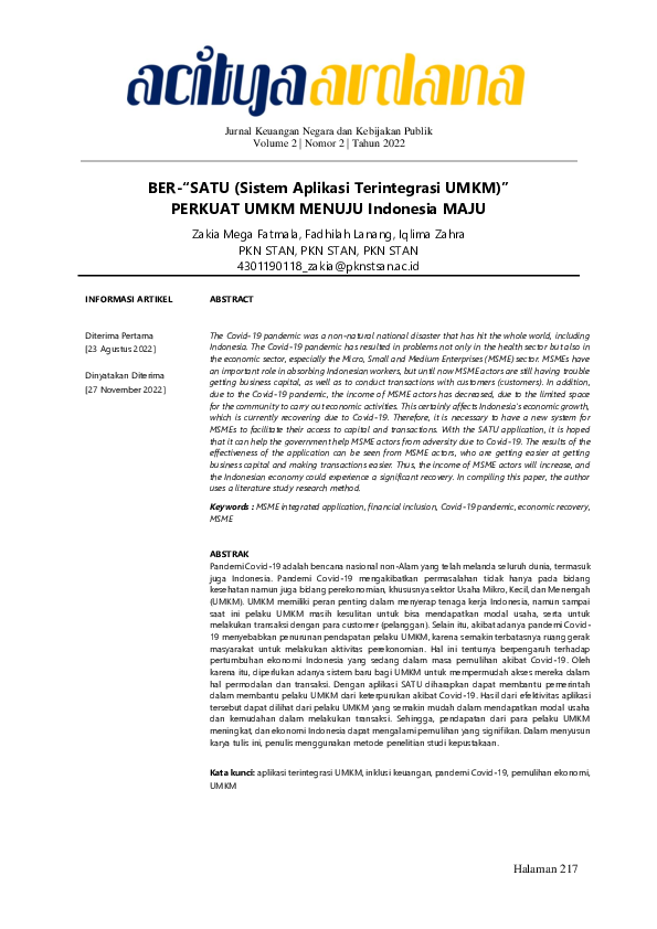 (PDF) BER-â€œSATU (Sistem Aplikasi Terintegrasi UMKM)â€ PERKUAT UMKM MENUJU INDONESIA MAJU