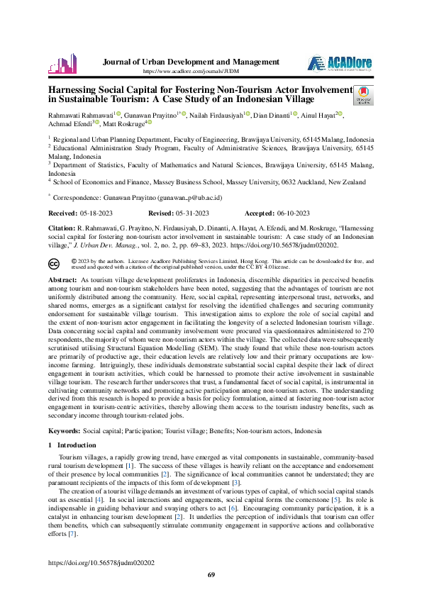 (PDF) Harnessing Social Capital for Fostering Non-Tourism Actor ...