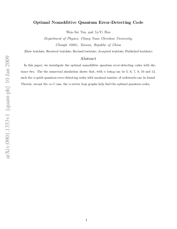 (PDF) Optimal Nonadditive Quantum Error-Detecting Code