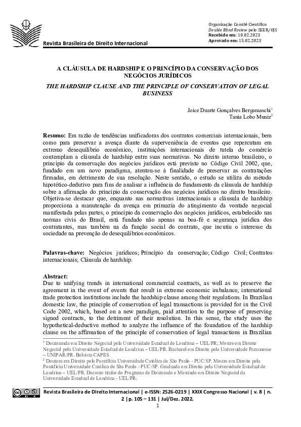 (DOC) A cláusula de hardship e o princípio da conservação dos negócios ...
