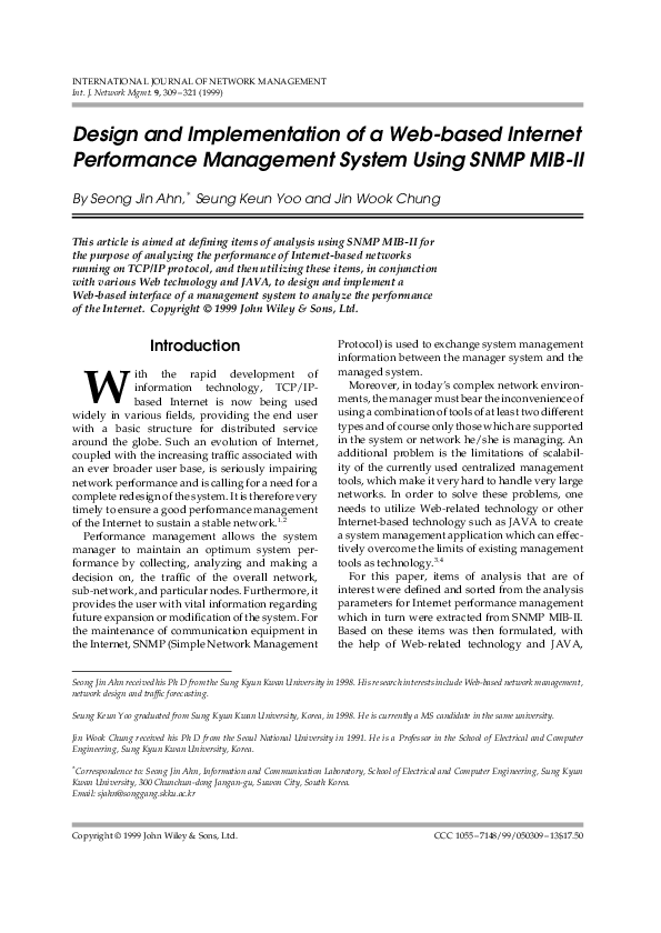 (PDF) Design and implementation of a web‐based Internet performance management system using SNMP ...