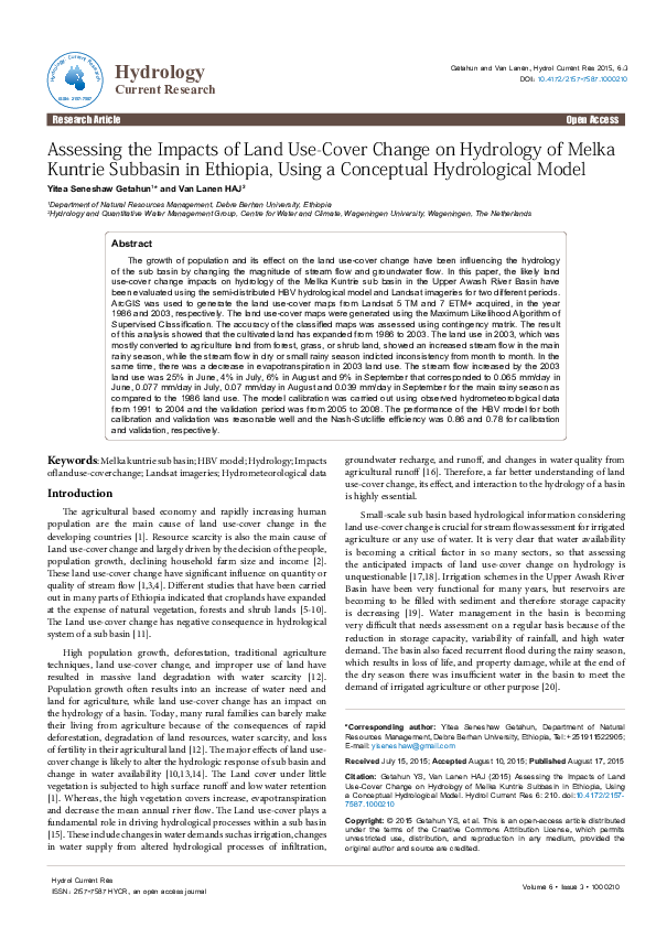 (PDF) Assessing the Impacts of Land Use-Cover Change on Hydrology of Melka Kuntrie Subbasin in ...