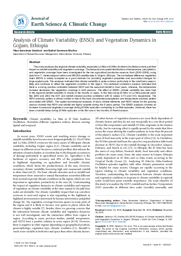 (PDF) Analysis of Climate Variability (ENSO) and Vegetation Dynamics in ...