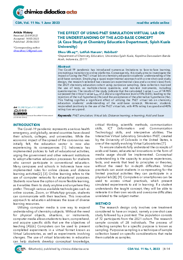 (PDF) THE EFFECT OF USING PhET SIMULATION VIRTUAL LAB ON THE ...