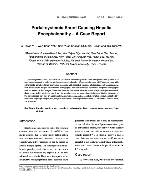 (PDF) Portal-systemic Shunt Causing Hepatic Encephalopathy – A Case Report