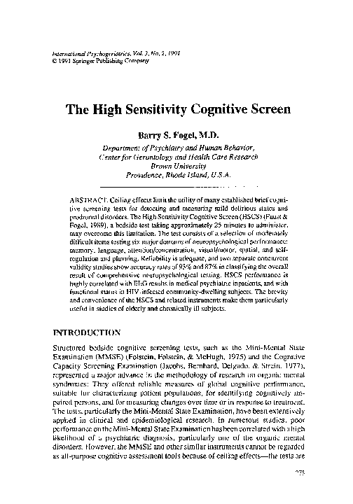 (PDF) The High Sensitivity Cognitive Screen