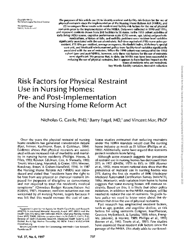 (PDF) Risk Factors for Physical Restraint Use in Nursing Homes: Pre ...