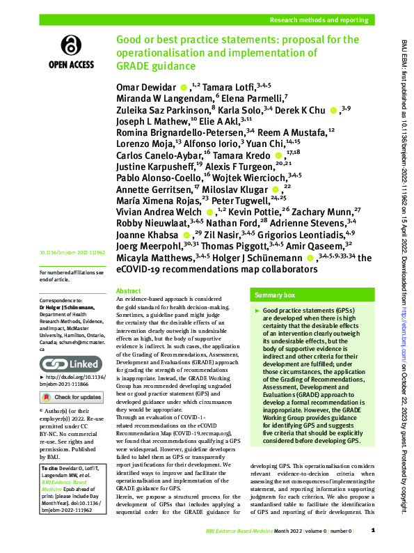 (PDF) Good or best practice statements: proposal for the ...