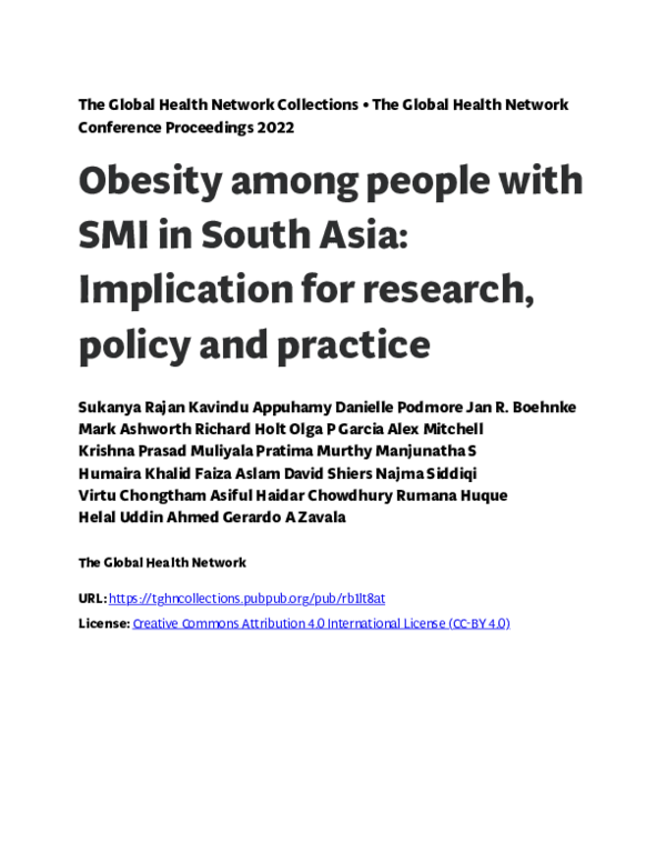 (PDF) Obesity among people with SMI in South Asia: Implication for ...