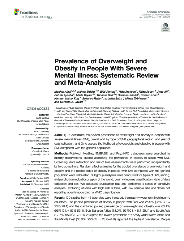 (PDF) Prevalence of Overweight and Obesity in People With Severe Mental Illness: Systematic ...