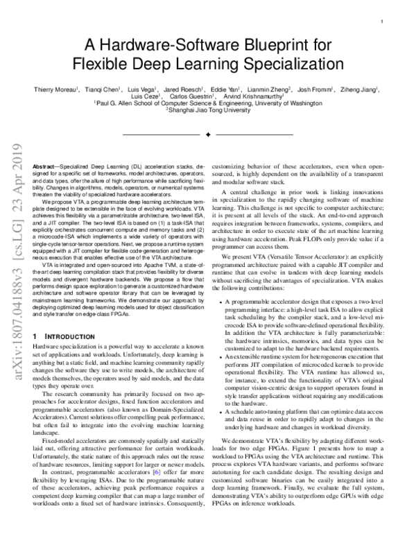 (PDF) VTA: An Open Hardware-Software Stack for Deep Learning