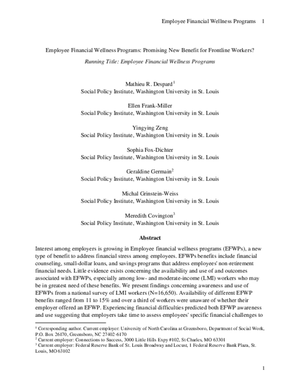 (PDF) Employee Financial Wellness Programs: Promising New Benefit for ...