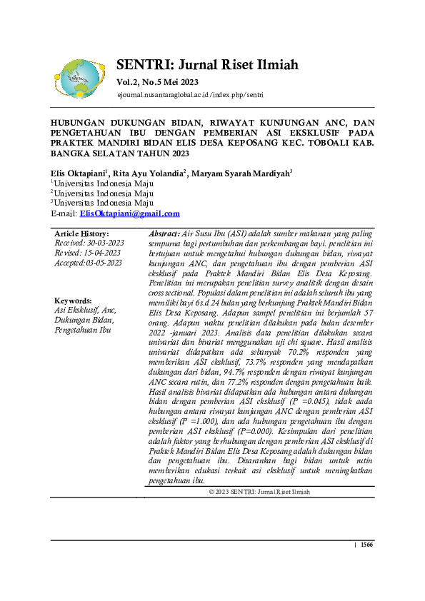 (PDF) Hubungan Dukungan Bidan, Riwayat Kunjungan Anc, Dan Pengetahuan ...