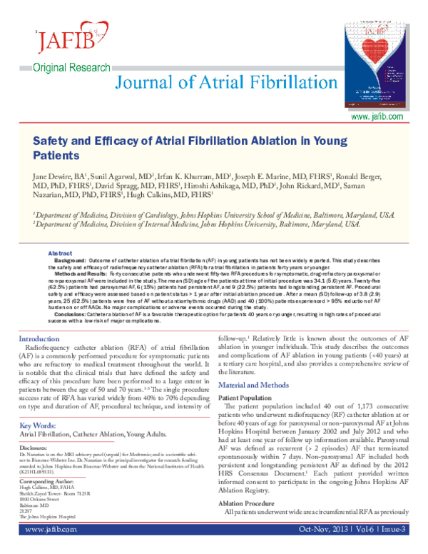 (PDF) Safety and Efficacy of Atrial Fibrillation Ablation in Young Patients
