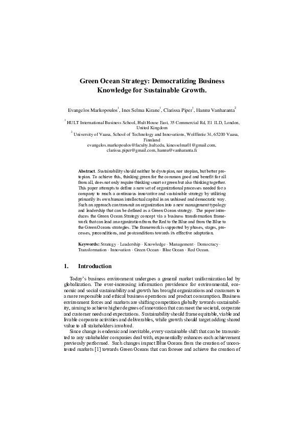 (PDF) Green Ocean Strategy: Democratizing Business Knowledge for Sustainable Growth