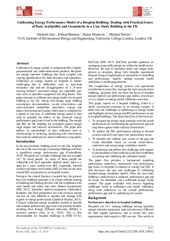(PDF) Calibrating Energy Performance Model of a Hospital Building: Dealing with Practical Issues ...