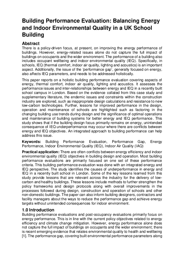 Pdf Building Performance Evaluation Balancing Energy And Indoor