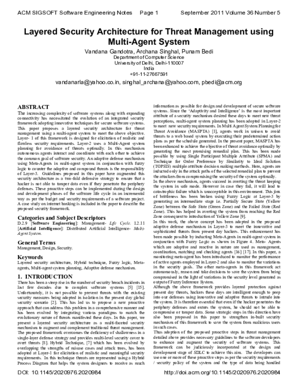 (PDF) Layered security architecture for threat management using multi-agent system | Archana ...