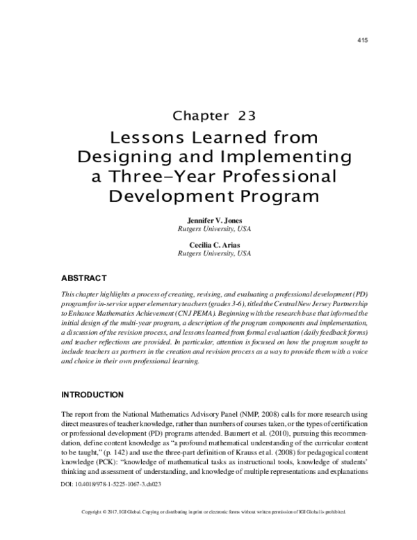 (PDF) Lessons Learned from Designing and Implementing a Three-Year Professional Development Program