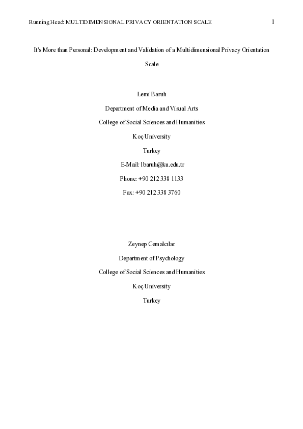 (PDF) It is more than personal: Development and validation of a ...