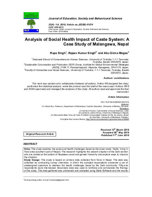 (PDF) Analysis of Social Health Impact of Caste System: A Case Study of ...