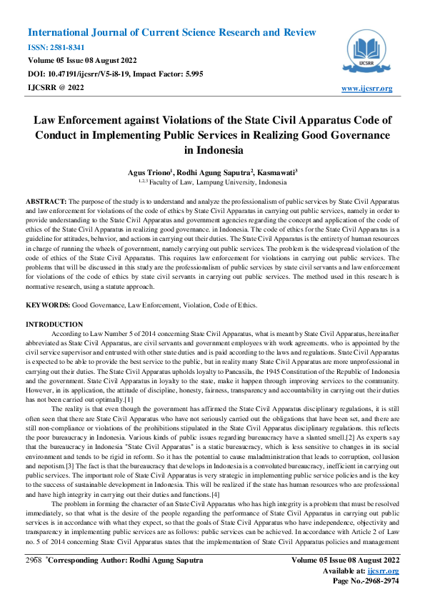(PDF) Law Enforcement against Violations of the State Civil Apparatus ...